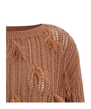 TWINSET Openwork Knit Sweater With Feather Embellishments
