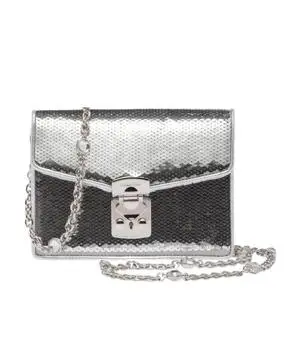 Miu Miu Sequin Embellished Leather Bag With Crystal Chain Strap