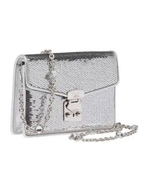 Miu Miu Sequin Embellished Leather Bag With Crystal Chain Strap