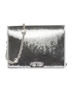 Miu Miu Sequin Embellished Leather Bag With Crystal Chain Strap