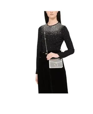 Miu Miu Sequin Embellished Leather Bag With Crystal Chain Strap