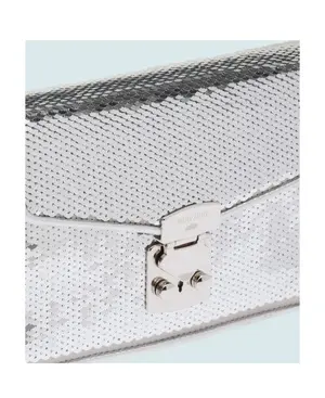 Miu Miu Sequin Embellished Leather Bag With Crystal Chain Strap