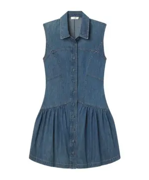 FRAME Sleeveless Denim Dress With Pleated Skirt