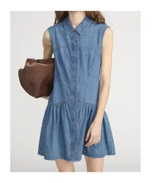 FRAME Sleeveless Denim Dress With Pleated Skirt