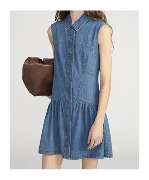 FRAME Sleeveless Denim Dress With Pleated Skirt