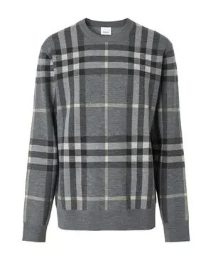 Burberry Check-pattern Wool-silk Jumper - Gray