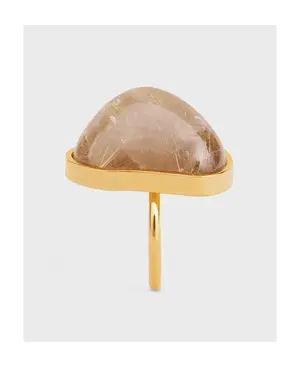 Celine Folk Ring In Brass With Gold Finish And Rutilated Quartz