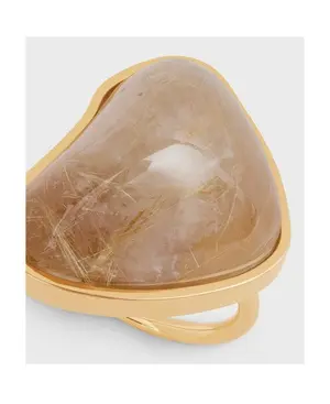 Celine Folk Ring In Brass With Gold Finish And Rutilated Quartz