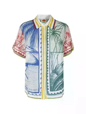 Farm Rio Graphic Print Crochet Trim Shirt