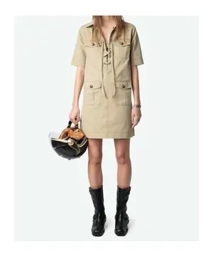 Zadig&Voltaire Short Sleeve Utility Dress With Tie Neckline