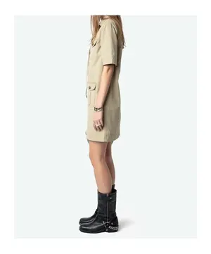 Zadig&Voltaire Short Sleeve Utility Dress With Tie Neckline