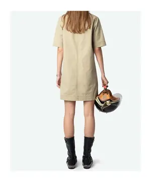 Zadig&Voltaire Short Sleeve Utility Dress With Tie Neckline