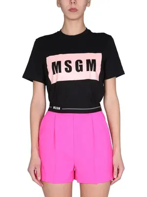 MSGM Logo Print Crewneck T-shirt