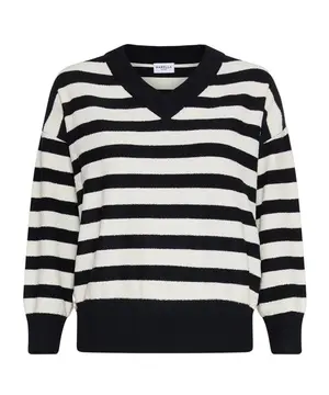 Marella Striped V-neck Sweater - Navy