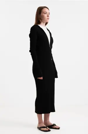 JIL SANDER Rib Knit Hooded Midi Dress With Zipper Detail