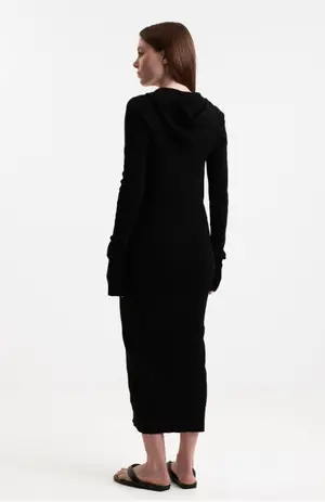 JIL SANDER Rib Knit Hooded Midi Dress With Zipper Detail