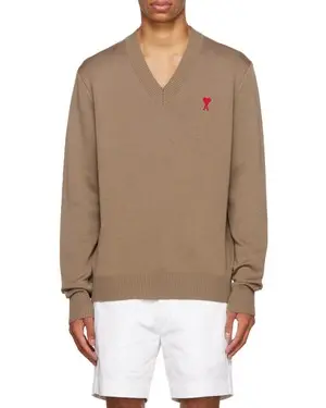 AMI Paris V-neck Jumper With Embroidered Heart Logo