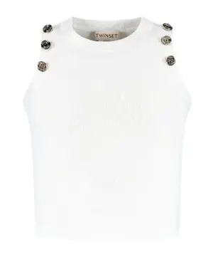 TWINSET Sleeveless Round Neck Knit Top With Button Detail