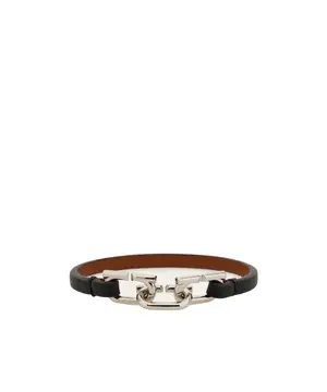 FERRAGAMO Gancini Bracelet - Silver/black/leather