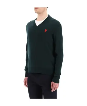 Ami Embroidered Heart Logo V-neck Jumper