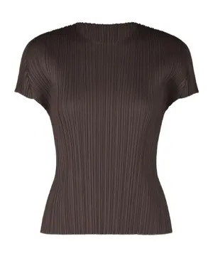 Issey Miyake Short Sleeve Crewneck Top - Dark Brown