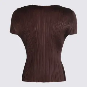Issey Miyake Short Sleeve Crewneck Top - Dark Brown