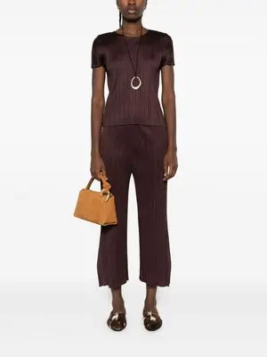 Issey Miyake Short Sleeve Crewneck Top - Dark Brown