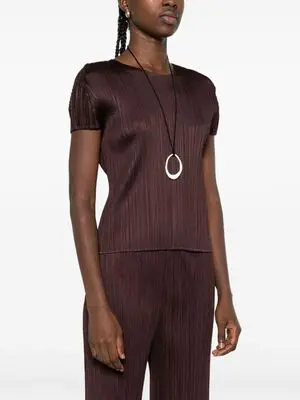 Issey Miyake Short Sleeve Crewneck Top - Dark Brown