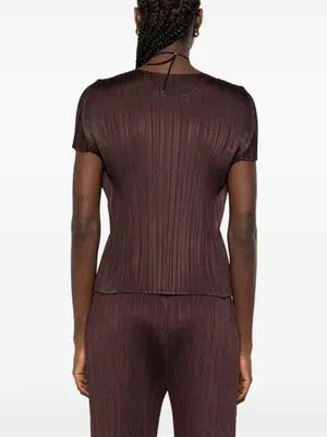 Issey Miyake Short Sleeve Crewneck Top - Dark Brown