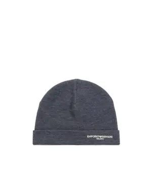 Emporio Armani Logo Embroidered Wool Beanie - Grey