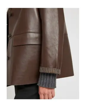 YVES SALOMON Leather Jacket With Houndstooth Wool Interior
