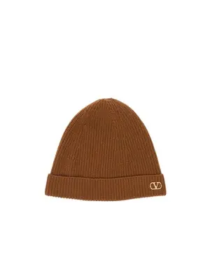 Valentino Garavani Vlogo Signature Ribbed Cashmere Beanie - Brown