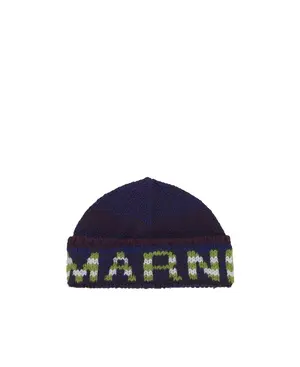 Marni Mouliné Beanie With Striped Logo - Black