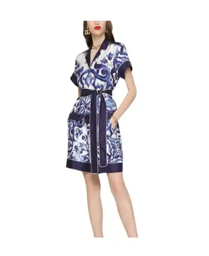 Dolce & Gabbana Majolica-print Belted Silk Shirt - Multicolor