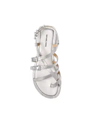 Michael Kors Darrington Metallic Crackle Leather Sandals - Silver