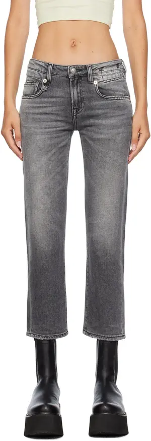 R13 Mid Rise Distressed Edge Jeans
