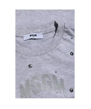 MSGM Cotton T-shirt With Embroidered Logo And Studs