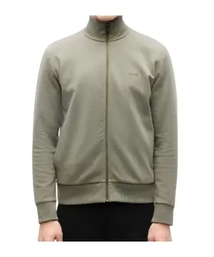 Hugo Boss High-neck Full-zip Sweatshirt With Ribbed Details