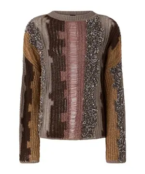 Pinko Sequin Distressed Striped Jumper