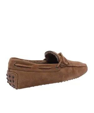 TOD'S Suede Round Toe Loafers With Tie Detail