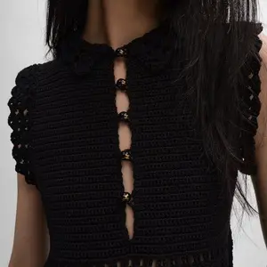 Celine Mini Dress In Cotton Crochet With Ruffled Collar
