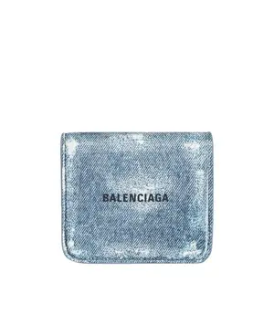 Balenciaga Portamonete E Portacarte Con Patta Cash Con Stampa Denim Da Donna In Blu - Blue