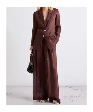 Marella Wide Leg Ramie Trousers - Brown