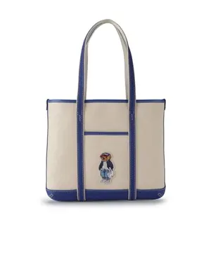 Polo Ralph Lauren Canvas Top Handle Bag With Embroidered Bear - Beige