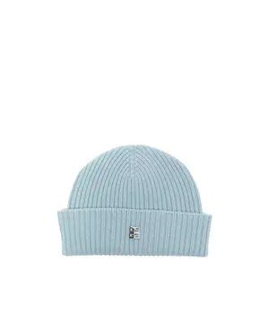 Givenchy Logo Plaque Knit Beanie - Blue