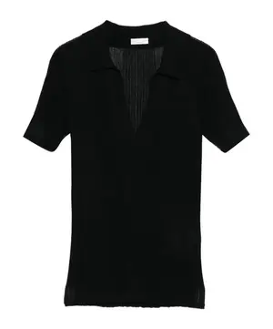 ROBERTO COLLINA Short-sleeve Collared Ribbed Top