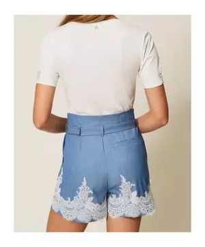 TWINSET Lace Detail Belted Short - No