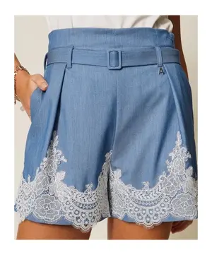 TWINSET Lace Detail Belted Short - No