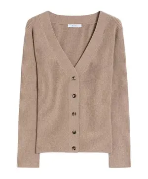 Max Mara Max Mara Ribbed V-Neck Cardigan Sand-colored