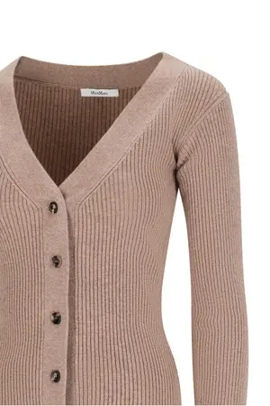 Max Mara Ribbed V-neck Cardigan - Sand